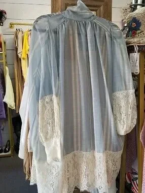 Dresses | Light Blue Striped Sheer Shawl With Lace Trim | Poshmark